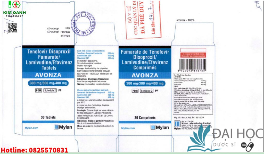 Thuốc avonza mylan 300 mg/300mg/400 mg có tác dụng gì? giá bao nhiêu